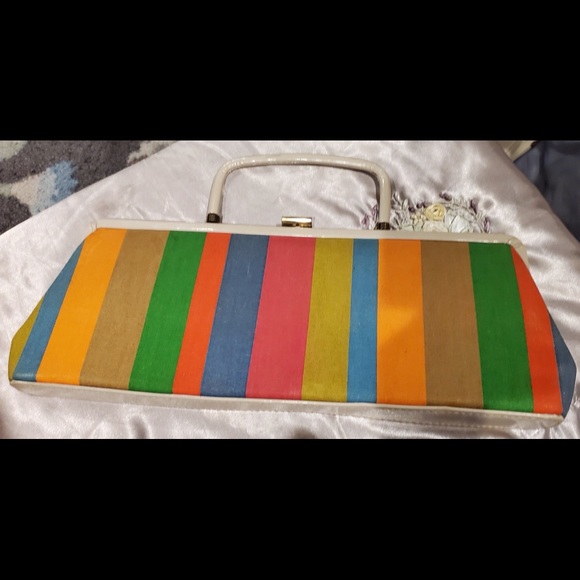 Pretty Vintage | Bags | Vintage Lovely Handbag Striped Rainbow Of ...